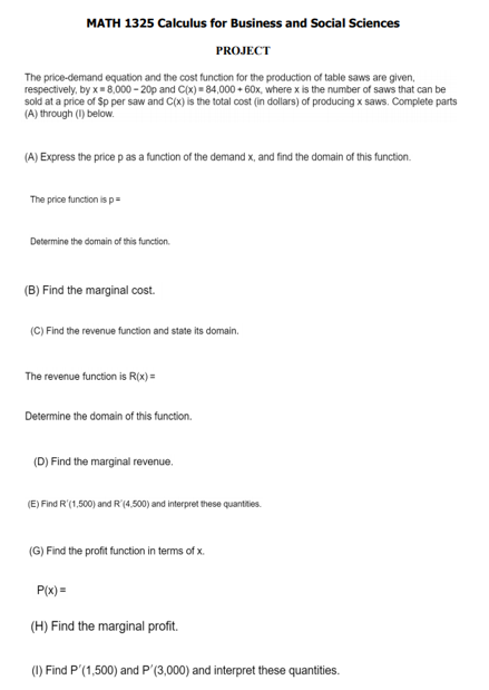 Solved MATH 1325 Calculus for Business and Social Sciences | Chegg.com