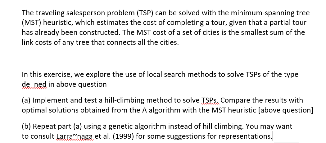 Solved The traveling salesperson problem (TSP) can be solved | Chegg.com