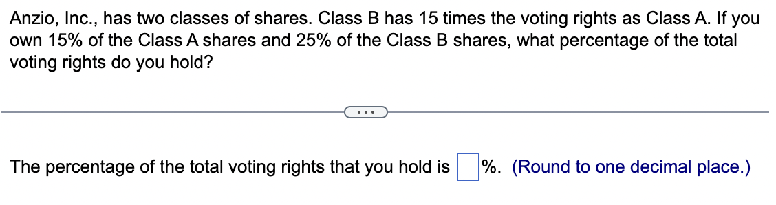 Solved Anzio, Inc., has two classes of shares. Class B has | Chegg.com