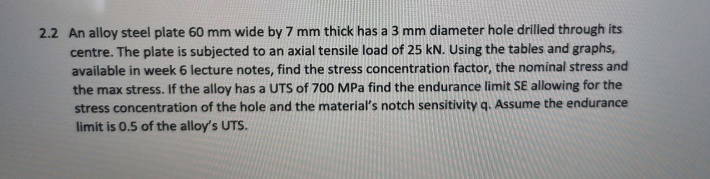 Solved 2.2 An alloy steel plate 60 mm wide by 7 mm thick has | Chegg.com