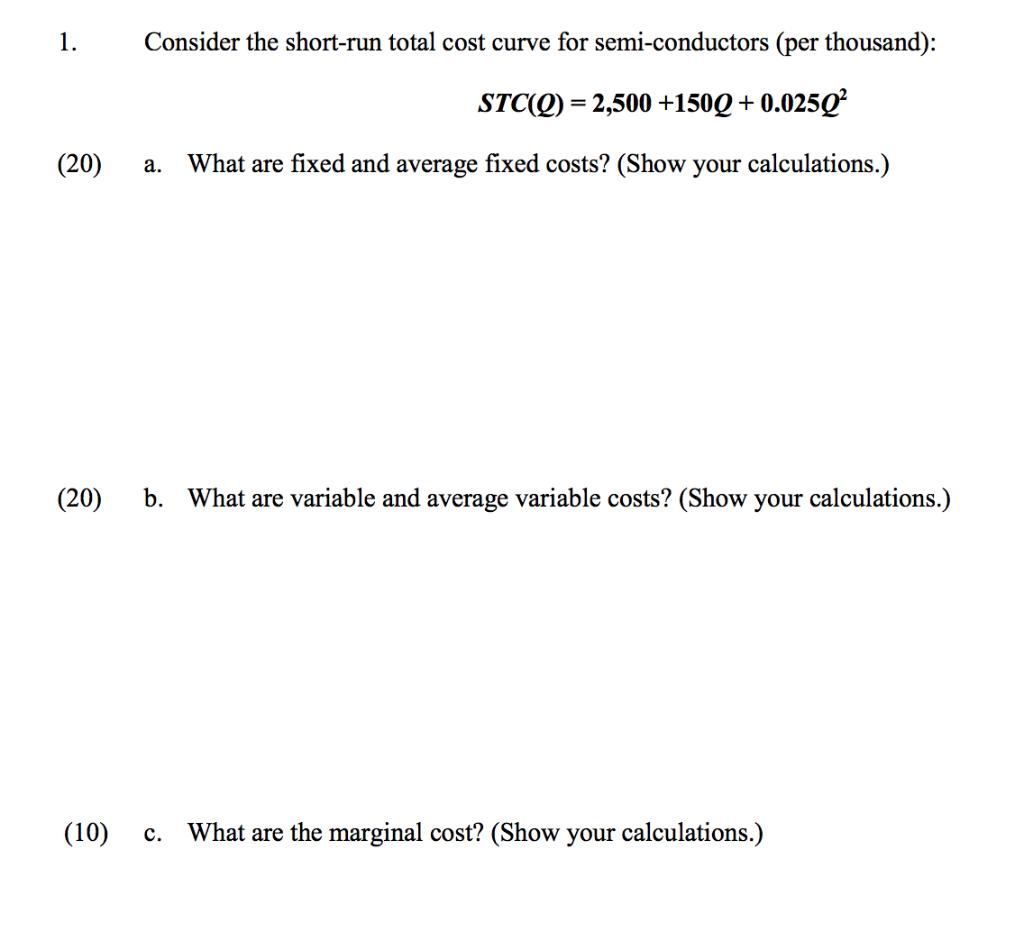 Solved 1 Consider the short-run total cost curve for | Chegg.com