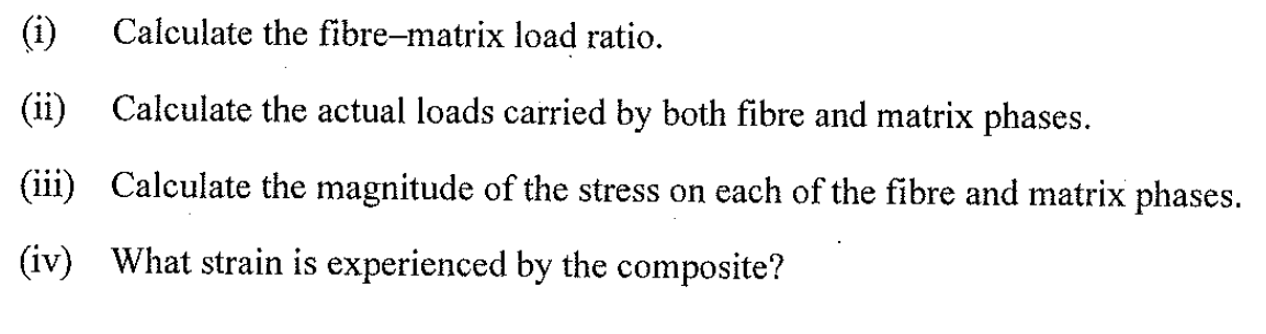 Solved (i) Calculate the fibre-matrix load ratio. (ii) | Chegg.com