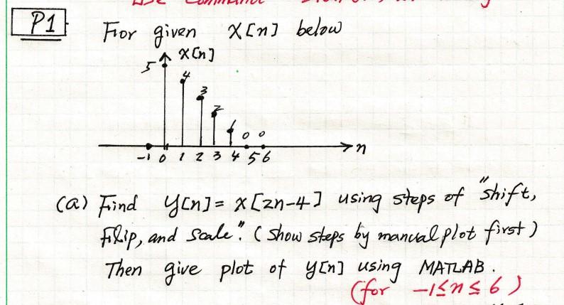 Solved P1. Fror given x[n] below (a) Find y[n]=x[2n−4] using | Chegg.com