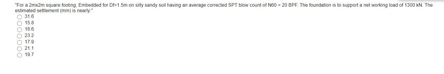 Solved "For a 2mx2m square footing, Embedded for Df=1.5m on | Chegg.com
