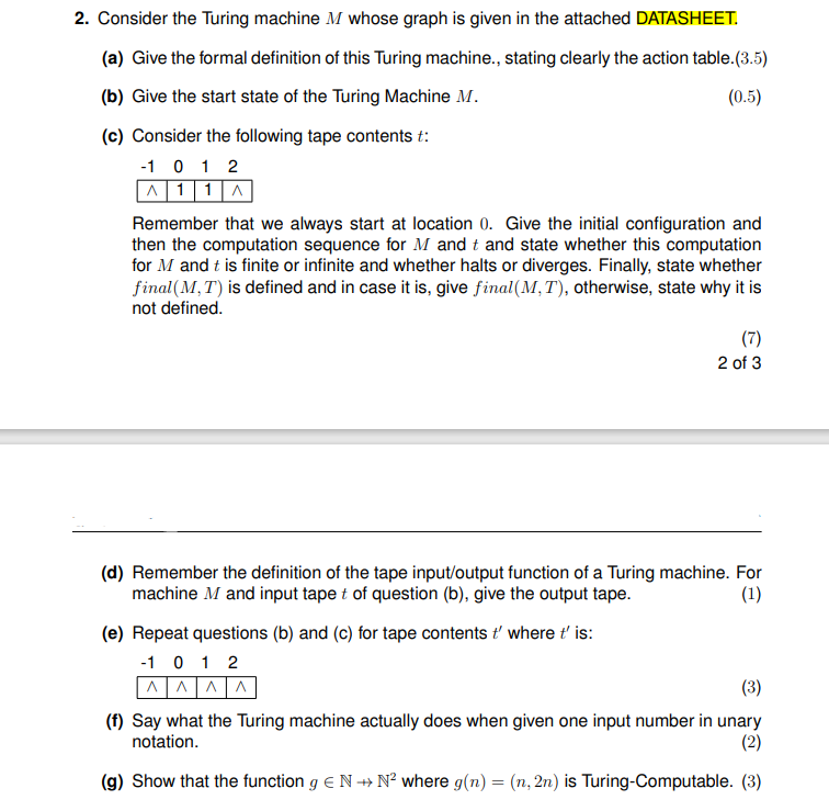 2. Consider the Turing machine M whose graph is given | Chegg.com