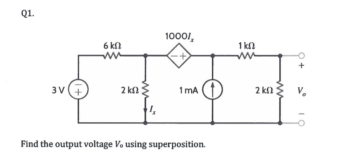 Solved Find the output voltage Vo using superposition. | Chegg.com