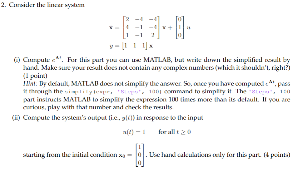 2. Consider the linear system | Chegg.com