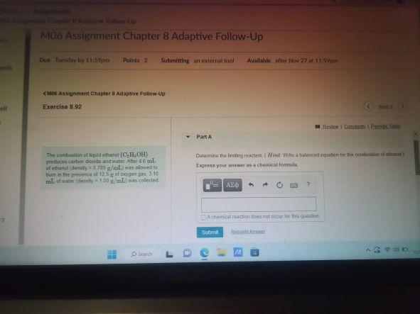 Solved The coeritation of miquid athunal ( CoHH OH) Expressy | Chegg.com