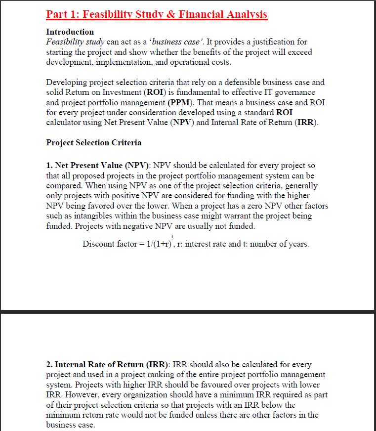 Project Selection Criteria 1. Net Present Value | Chegg.com