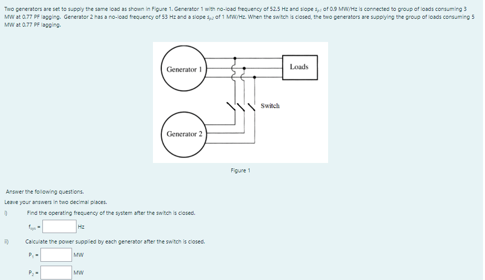 Solved Two generators are set to supply the same load as | Chegg.com