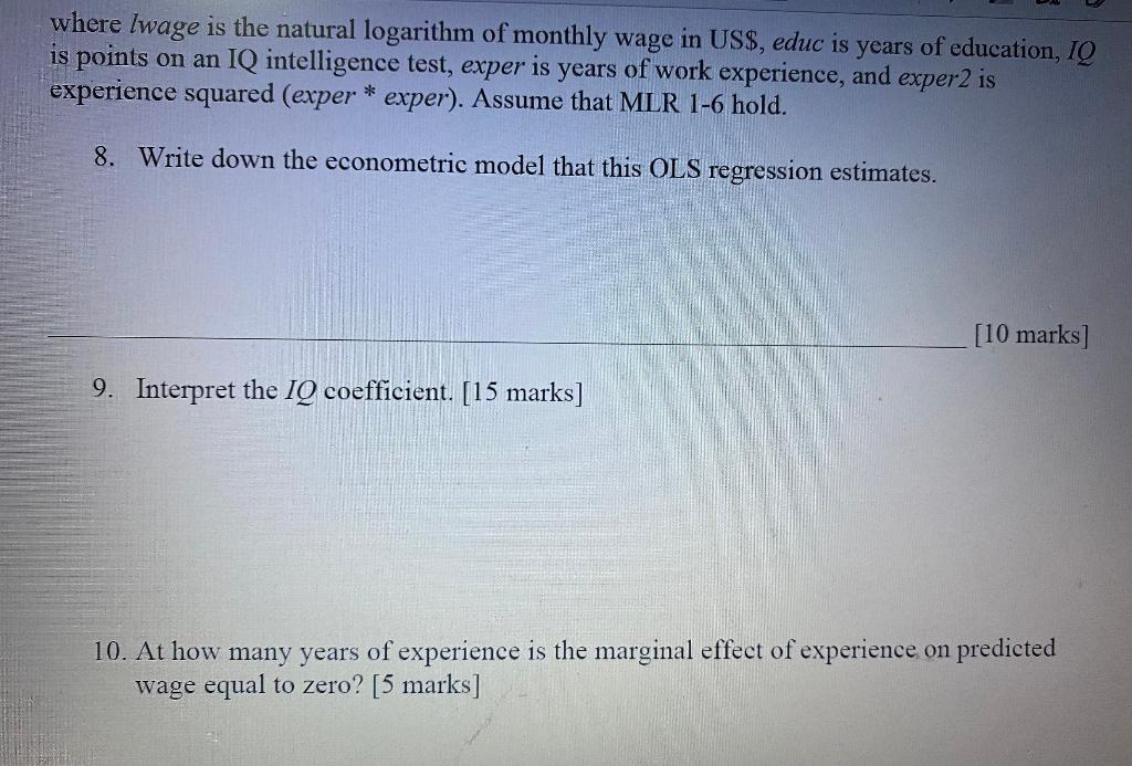 Solved Part 3 Interpretation Of Ols Regression Consider The 