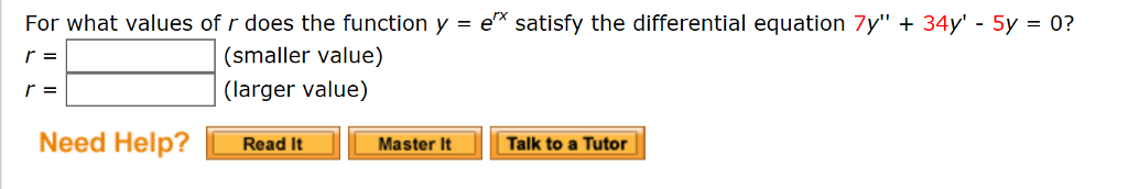 Solved For what values of r does the function y = erx | Chegg.com