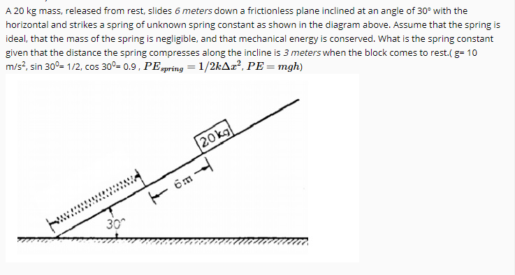 Solved A 20 kg mass, released from rest, slides 6 meters | Chegg.com