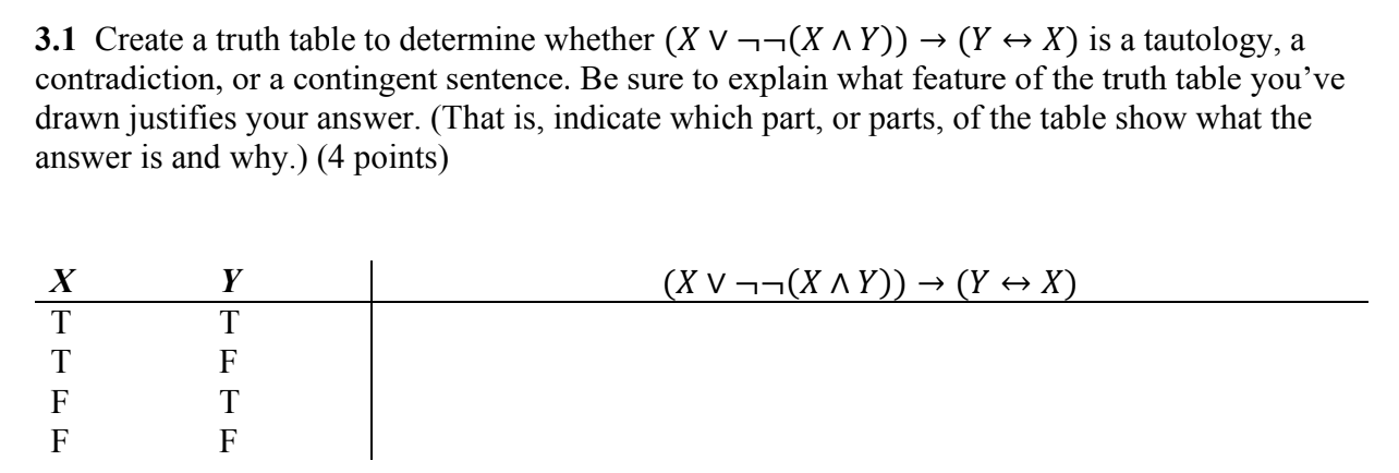 Solved 3.1 Create a truth table to determine whether (X V | Chegg.com