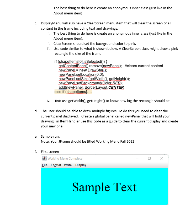Solved GOAL: Modify the Ex03WorkingMenu program to add | Chegg.com