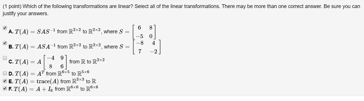 Solved Which of the following transformations are linear? | Chegg.com