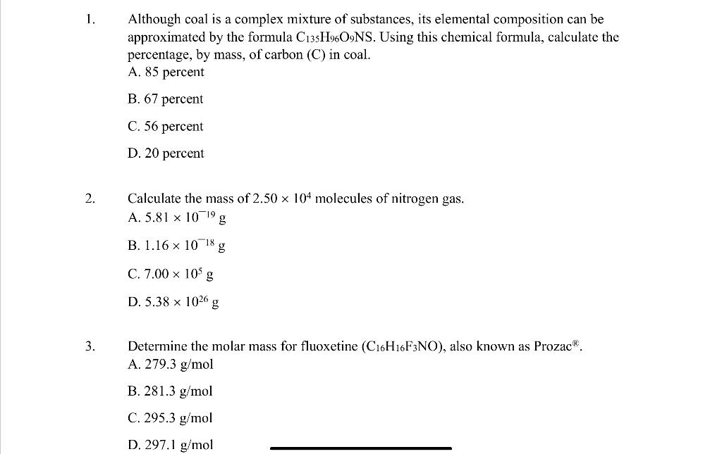 Solved 1. Although coal is a complex mixture of substances, | Chegg.com