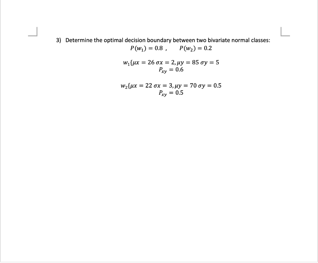 Determine the optimal decision boundary between two | Chegg.com