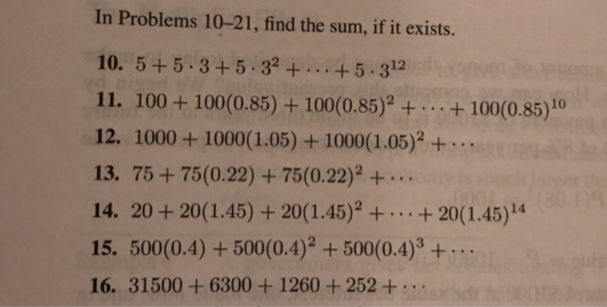 Solved In Problems 10-21, find the sum, if it exists. 10. 5 | Chegg.com