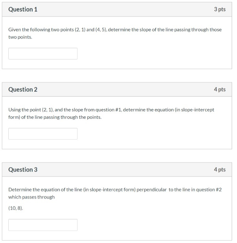 Solved Question 1 3 pts Given the following two points (2, | Chegg.com