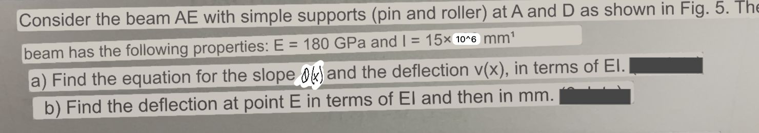 Solved Consider the beam AE with simple supports (pin and | Chegg.com