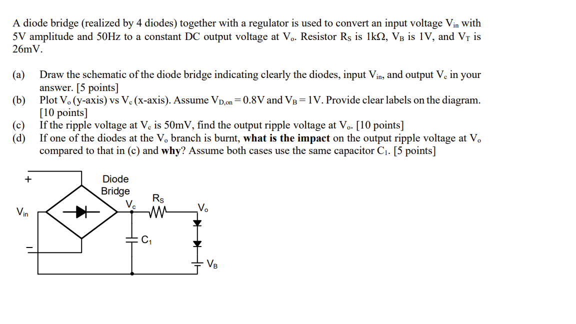 Solved a A diode bridge (realized by 4 diodes) together with | Chegg.com