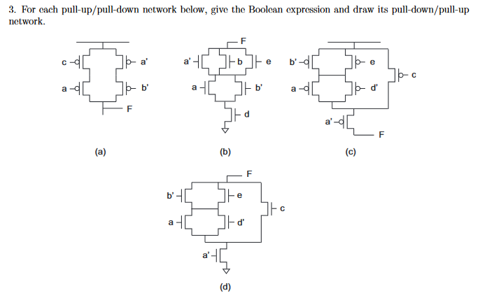 Solved 3. For each pull-up/pull-down network below, give the | Chegg.com