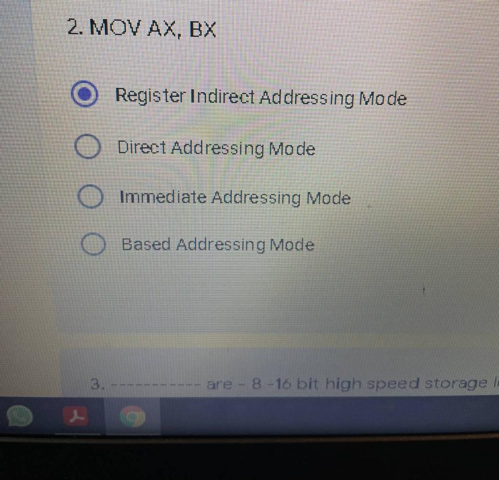 Solved 2. MOV AX, BX Register Indirect Addressing Mode | Chegg.com