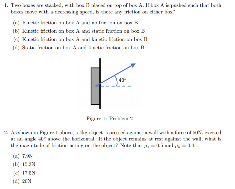 Solved 1. Two boxes are stacked, with box B placed on top of | Chegg.com