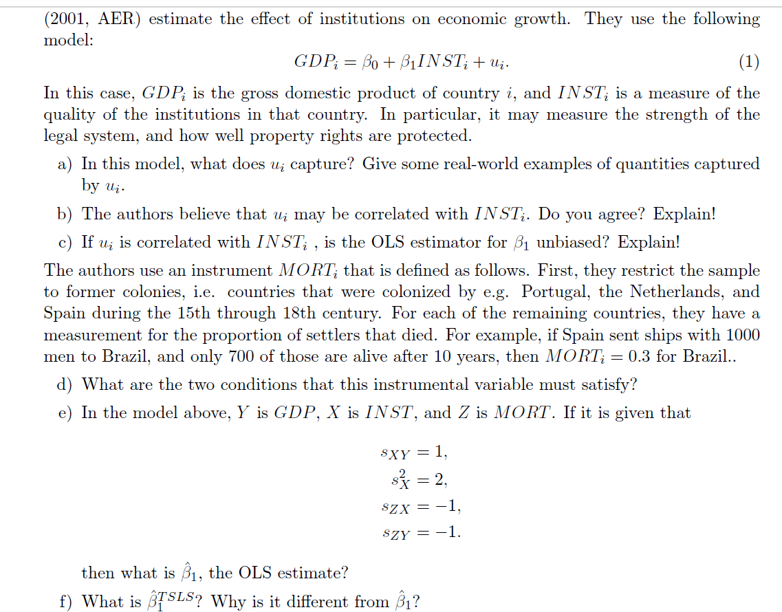Solved In a famous example of instrumental variables | Chegg.com