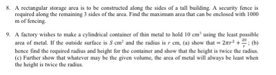Solved 8. A rectangular storage area is to be constructed | Chegg.com