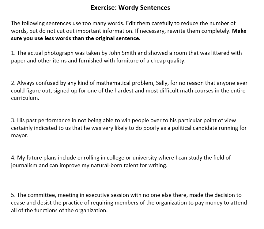 Solved Exercise: Wordy Sentences The following sentences use | Chegg.com