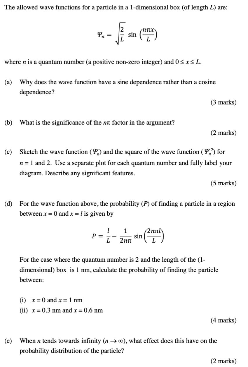 The allowed wave functions for a particle in a | Chegg.com