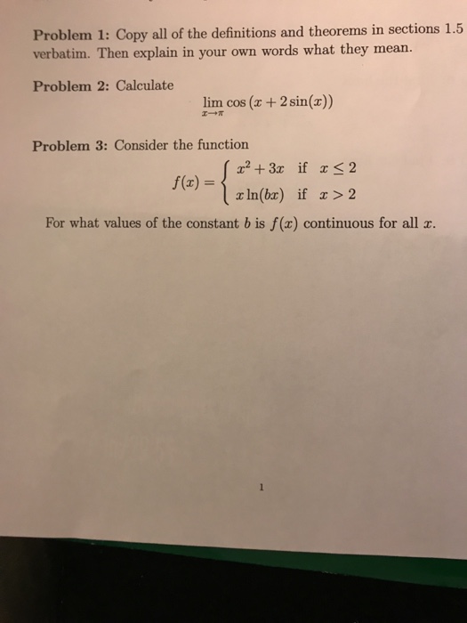 Solved Problem 1: Copy all of the definitions and theorems | Chegg.com