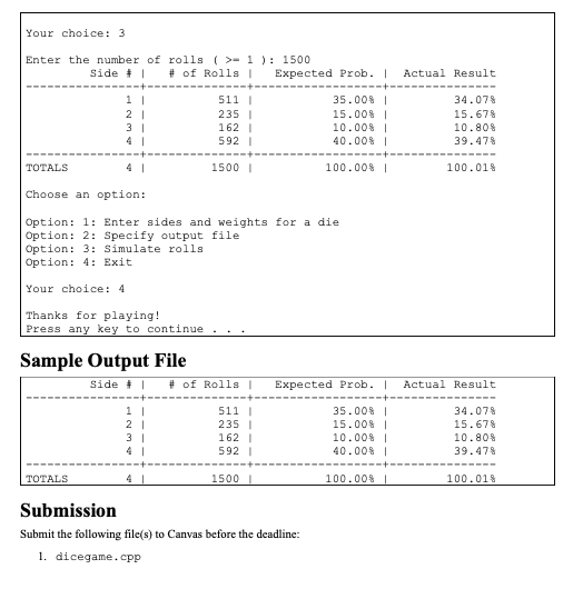 Solved Write a program named dicegame.cpp that: Implements a | Chegg.com