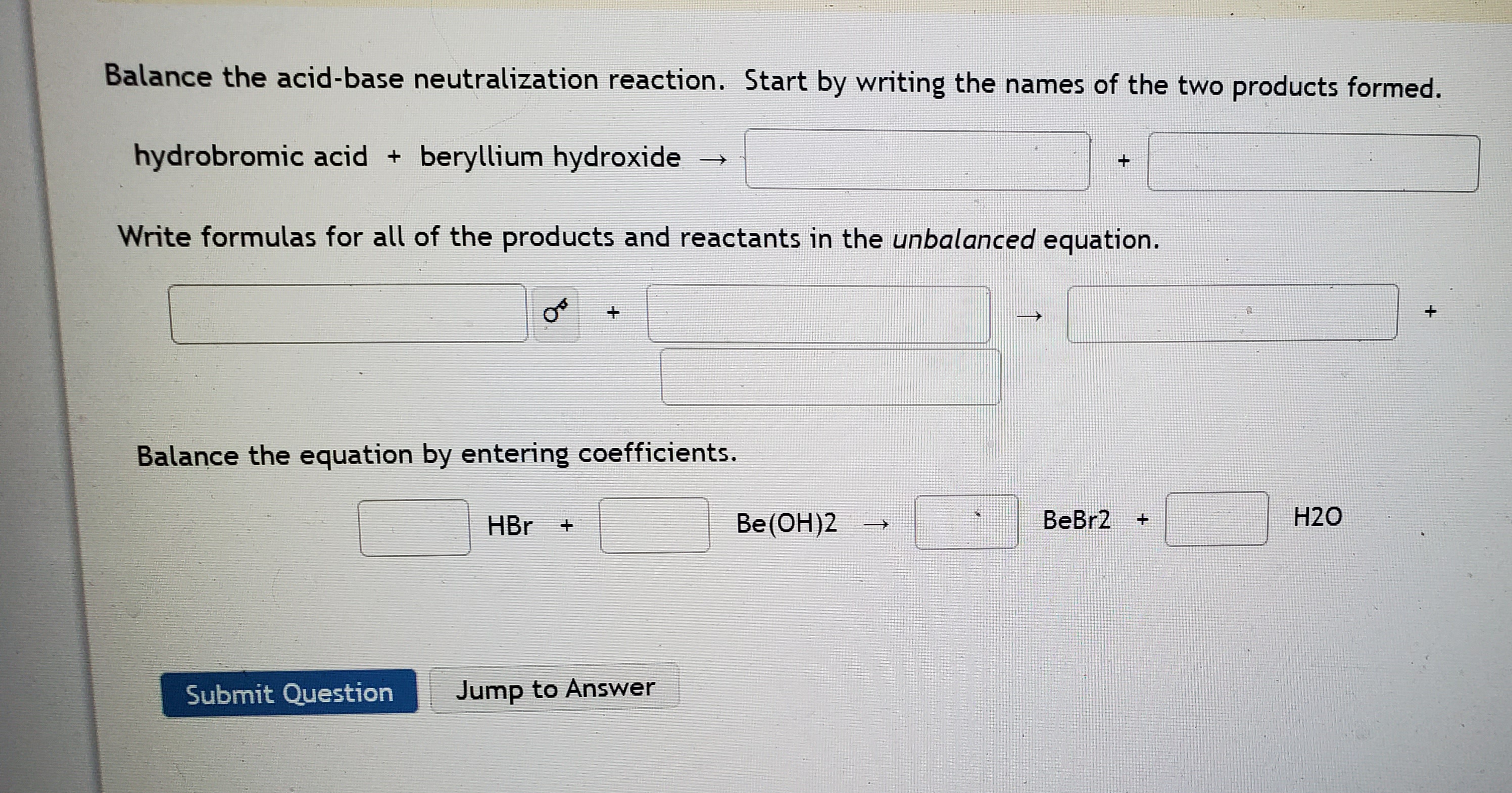 Solved Balance the acid-base neutralization reaction. Start | Chegg.com