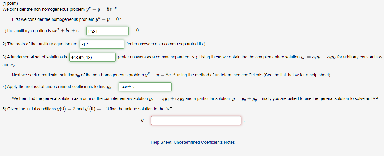Solved We consider the non-homogeneous problem y′′−y=8e−x | Chegg.com