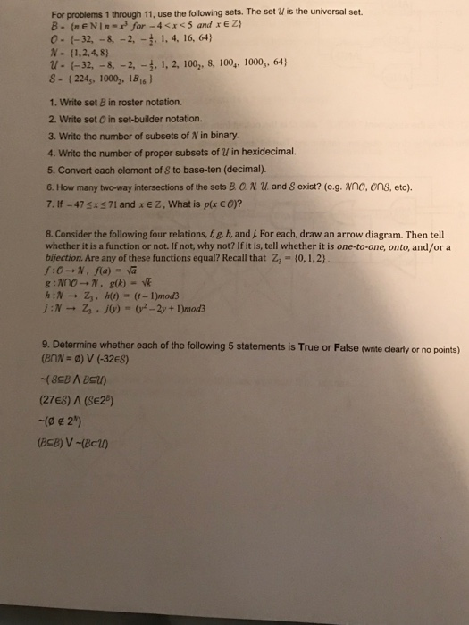 Solved For problems 1 through 11, use the following sets. | Chegg.com