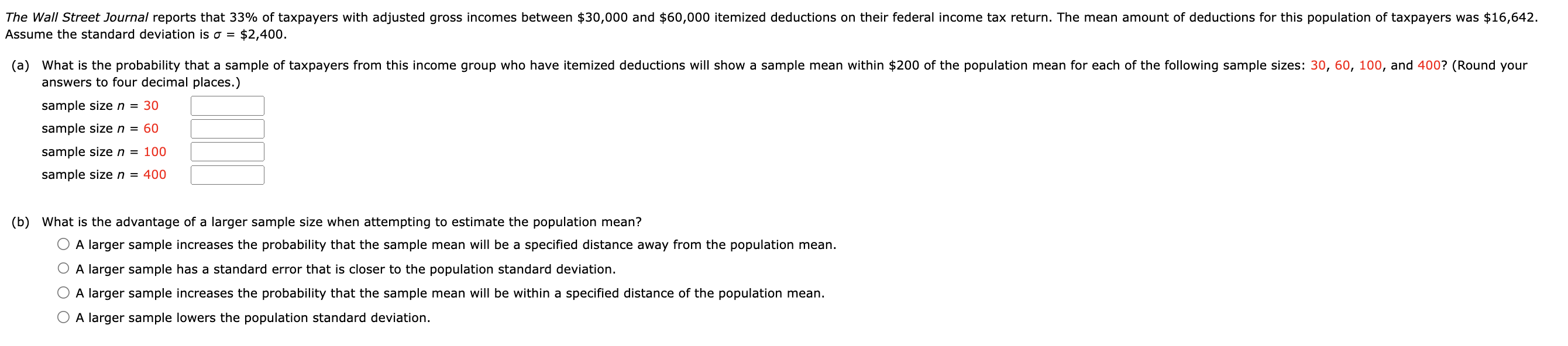 Solved Assume the standard deviation is σ=$2,400. answers to | Chegg.com