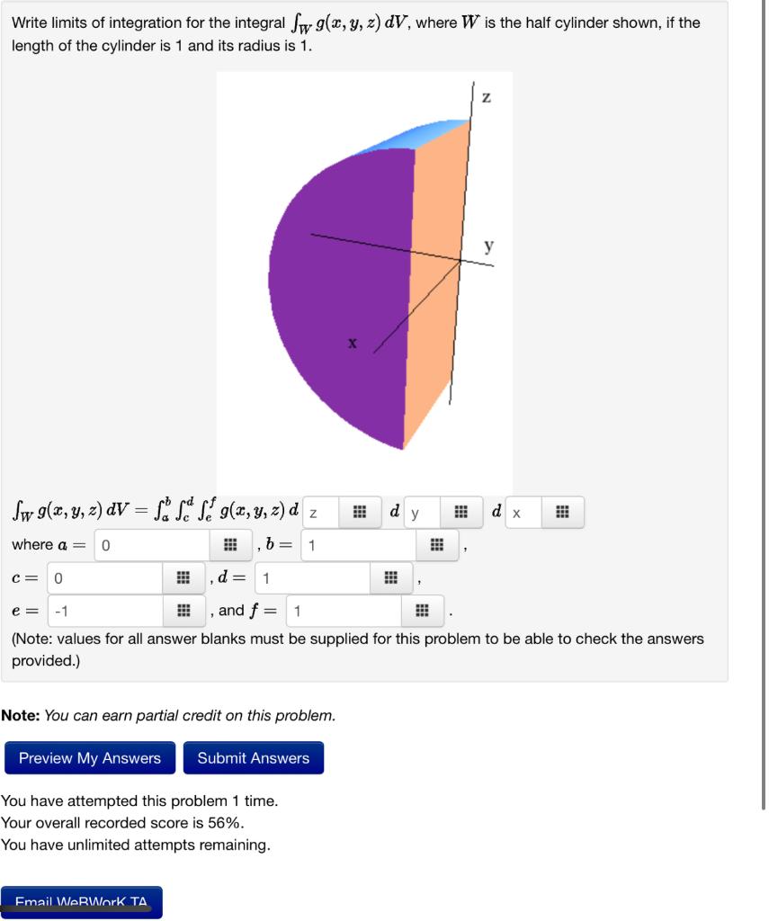 Solved Write limits of integration for the integral | Chegg.com