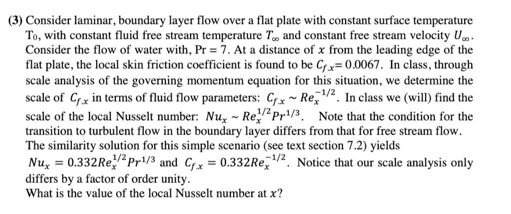 (3) Consider laminar, boundary layer flow over a flat | Chegg.com