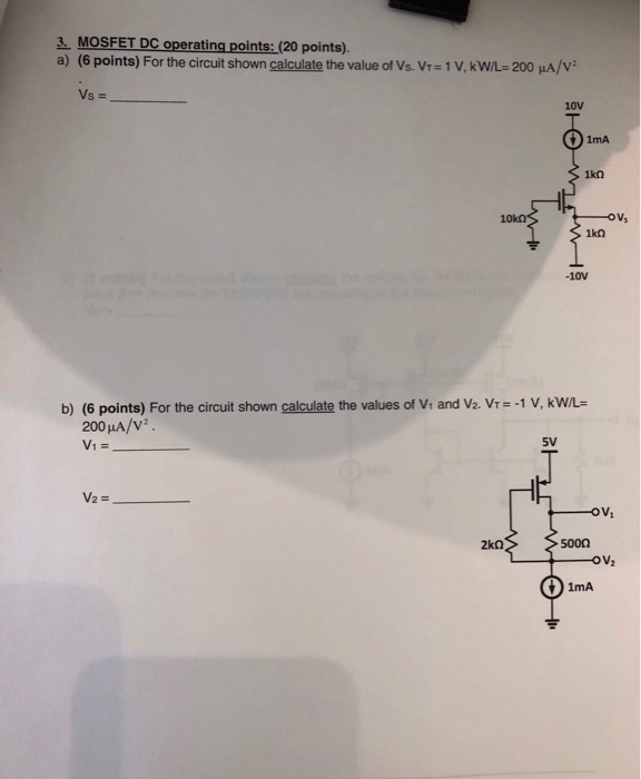 Solved 3. MOSFET DC operating points: (20 points). a) (6 | Chegg.com