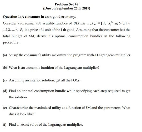 Solved Problem Set #2 (Due on September 26th, 2019) Question | Chegg.com
