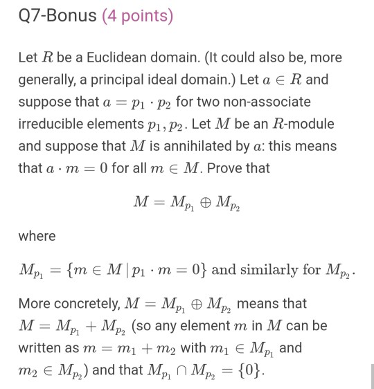 Solved Q7-Bonus (4 points) Let R be a Euclidean domain. (It | Chegg.com