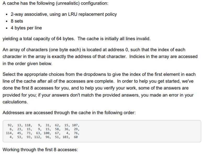 Solved A cache has the following (unrealistic) | Chegg.com