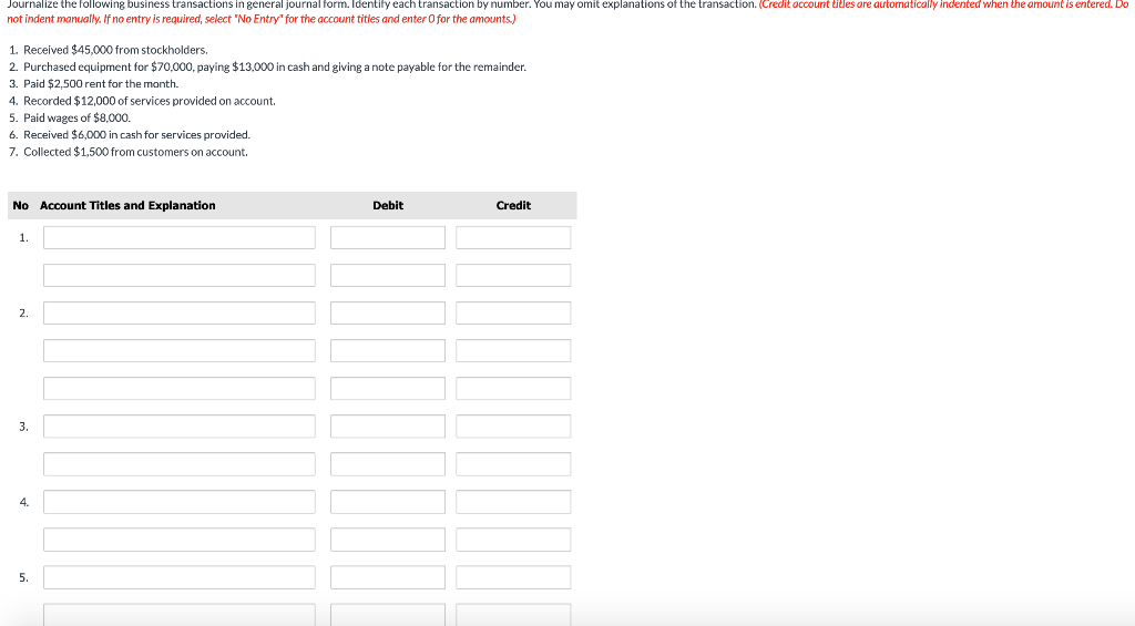 Solved Journalize the following business transactions in | Chegg.com