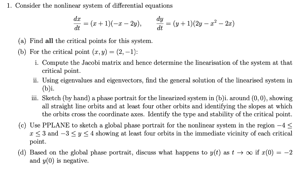 1. Consider the nonlinear system of differential | Chegg.com