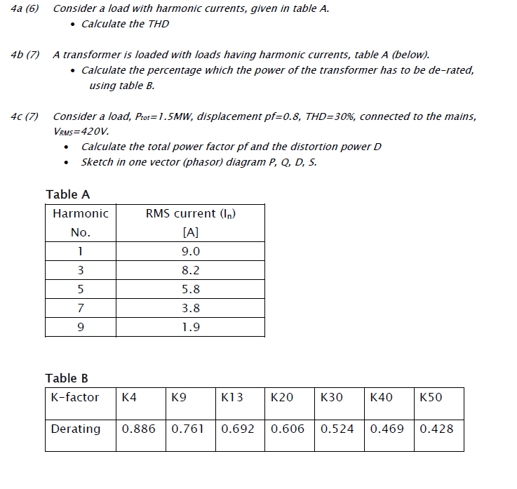 Solved 4a (6) Consider a load with harmonic currents, given | Chegg.com