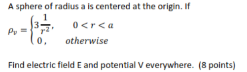Solved A sphere of radius a is centered at the origin. If | Chegg.com