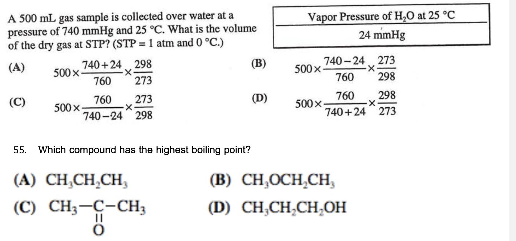 Solved A 500 mL gas sample is collected over water at a | Chegg.com